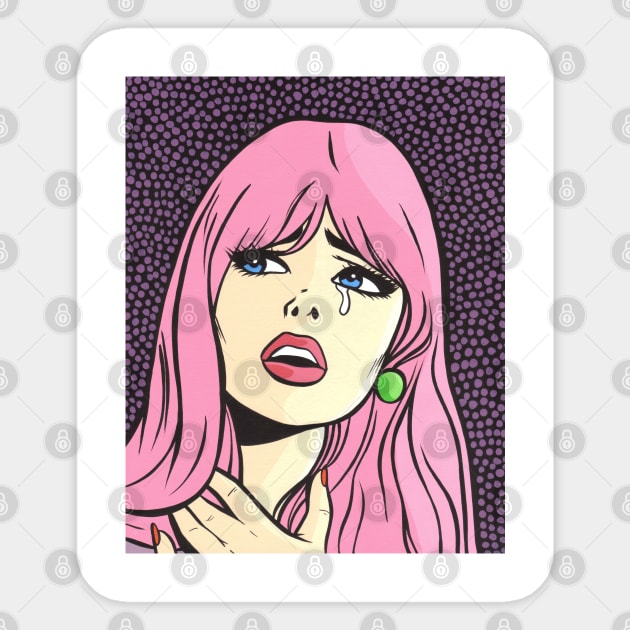 Pink Crying Comic Girl Sad Sticker Teepublic